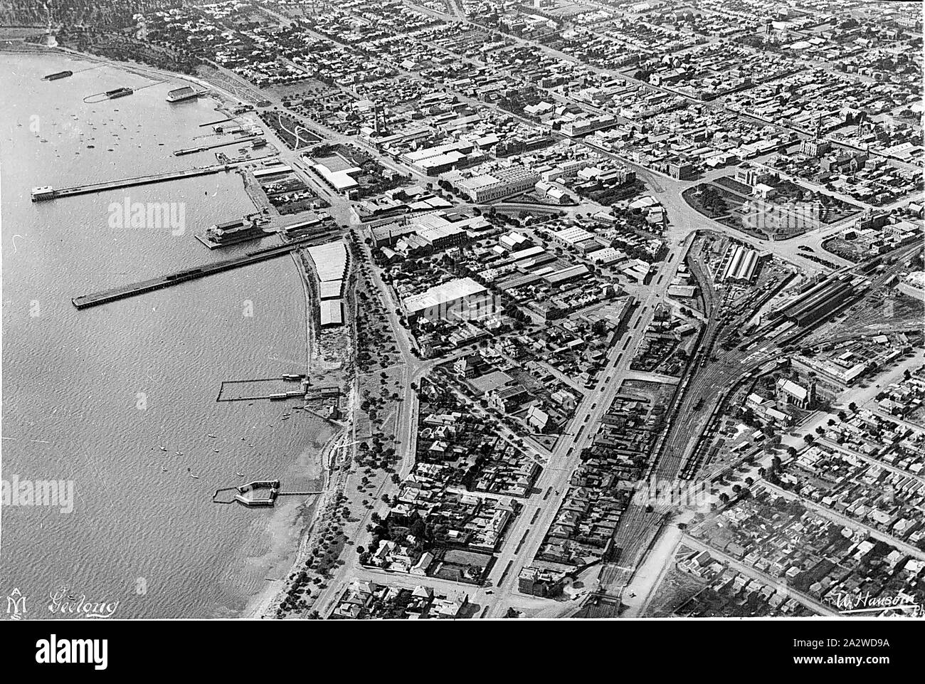 Negative - Geelong, Victoria, circa 1930, An aerial view of Geelong and ...