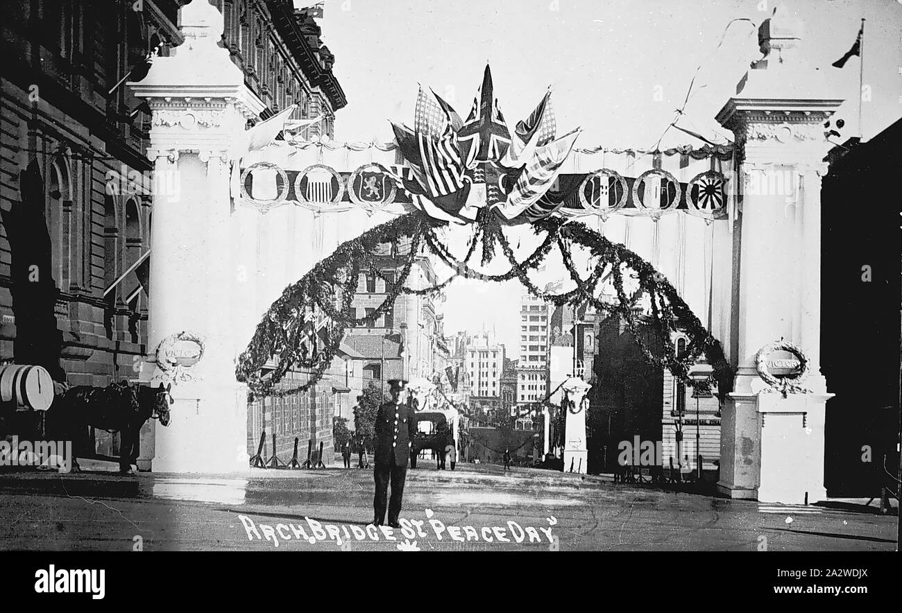 Negative - Peace Day Decorations, Sydney, circa 1918, A arch decorated ...