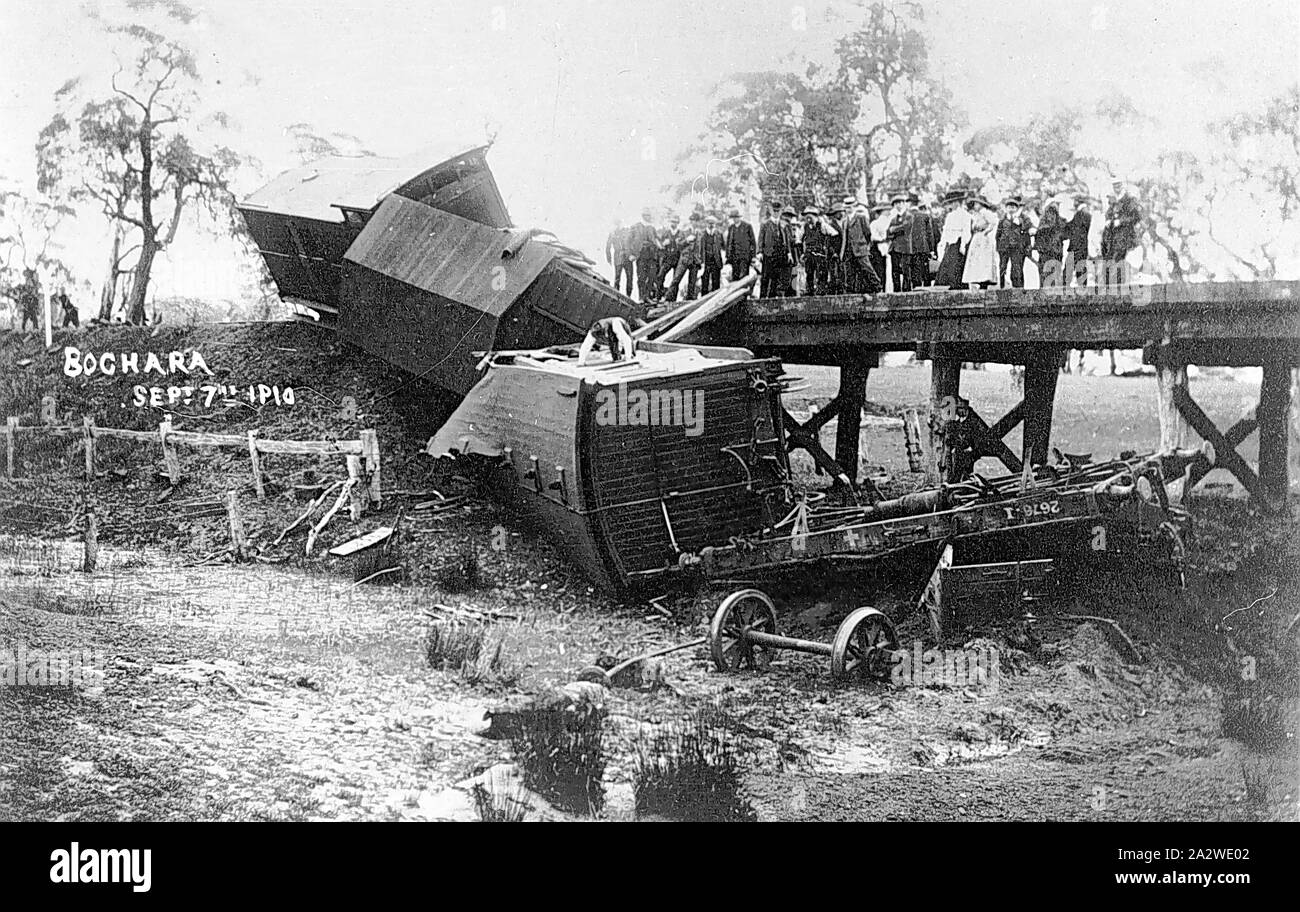 Negative - Accident at Bochara, Victoria, 1910, A train accident during ...
