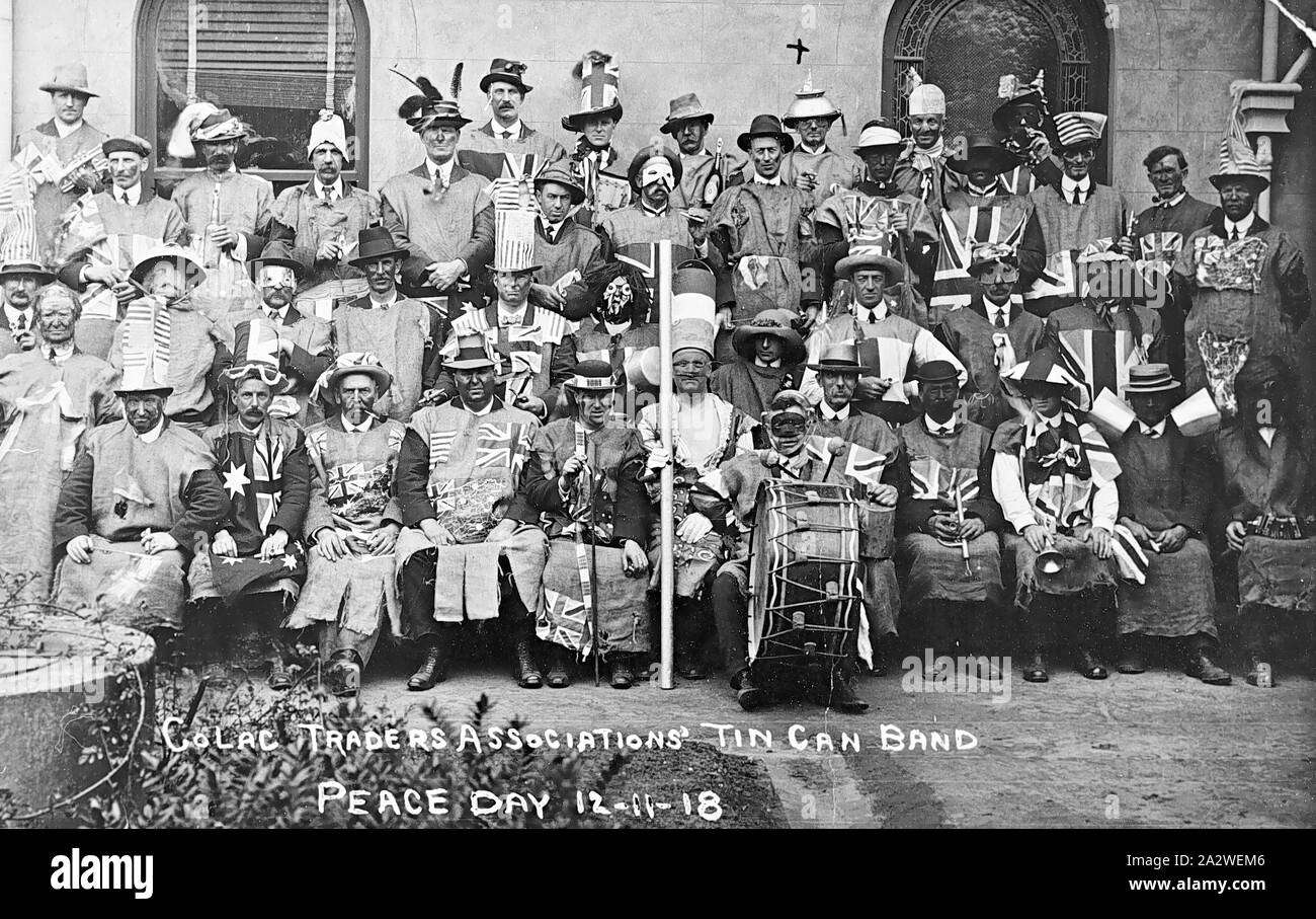 Negative - Peace Day, Colac, Victoria, Nov 1918, A group in fancy dress ...