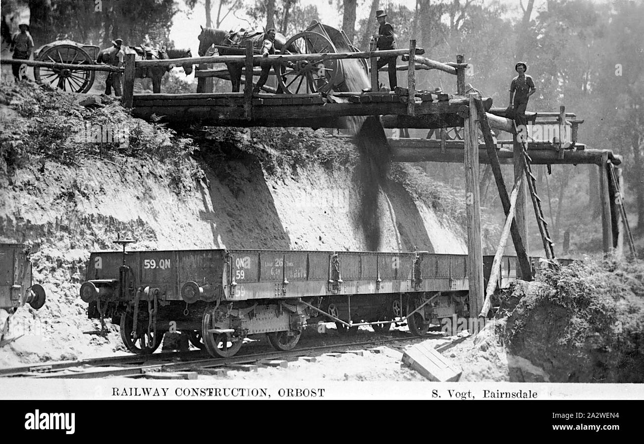 Negative - Orbost District, Victoria, 1914, Dumping ballast into ...