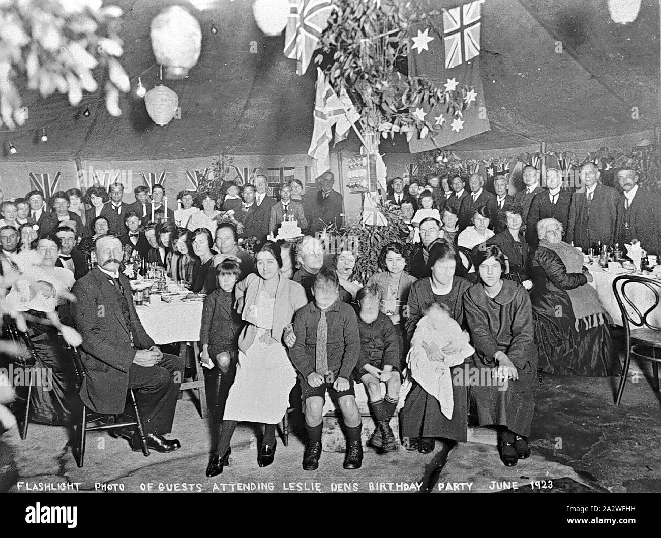 Negative - Ballarat, Victoria, Jun 1923, Guests at a large birthday ...