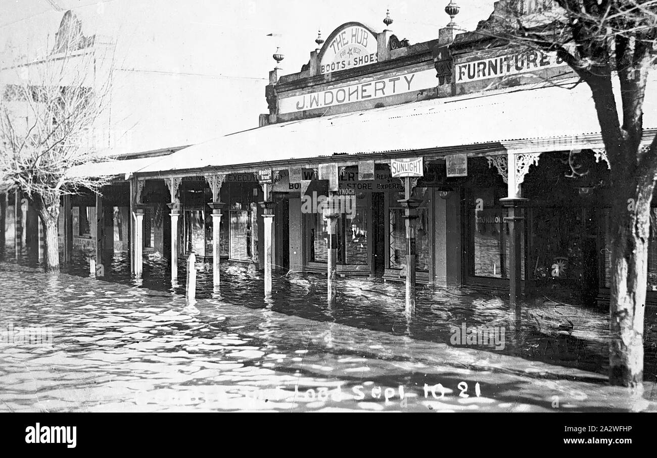 Negative - Benalla, Victoria, Sep 1921, Floodwaters in Benalla. Shops ...