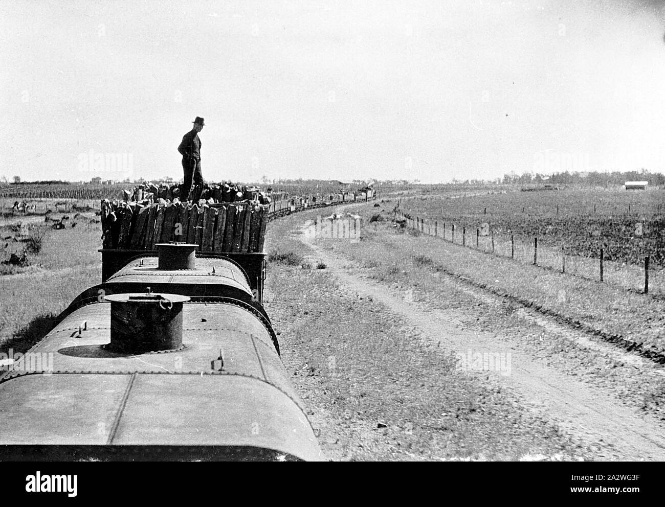 Negative - Millewa District, Victoria, 1924, A train with water tanks ...