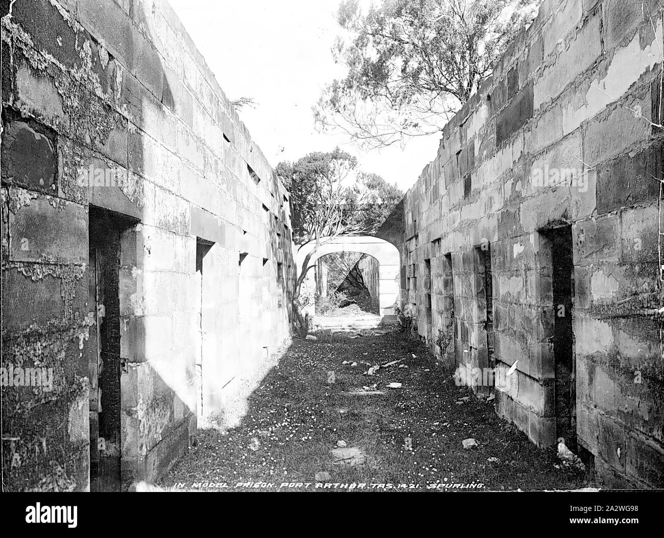 Negative - Port Arthur, Tasmania, circa 1915, Looking along an unroofed ...