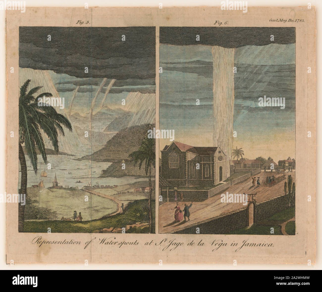 Representation of waterspouts at St. Jago de la Vega in Jamaica Stock ...