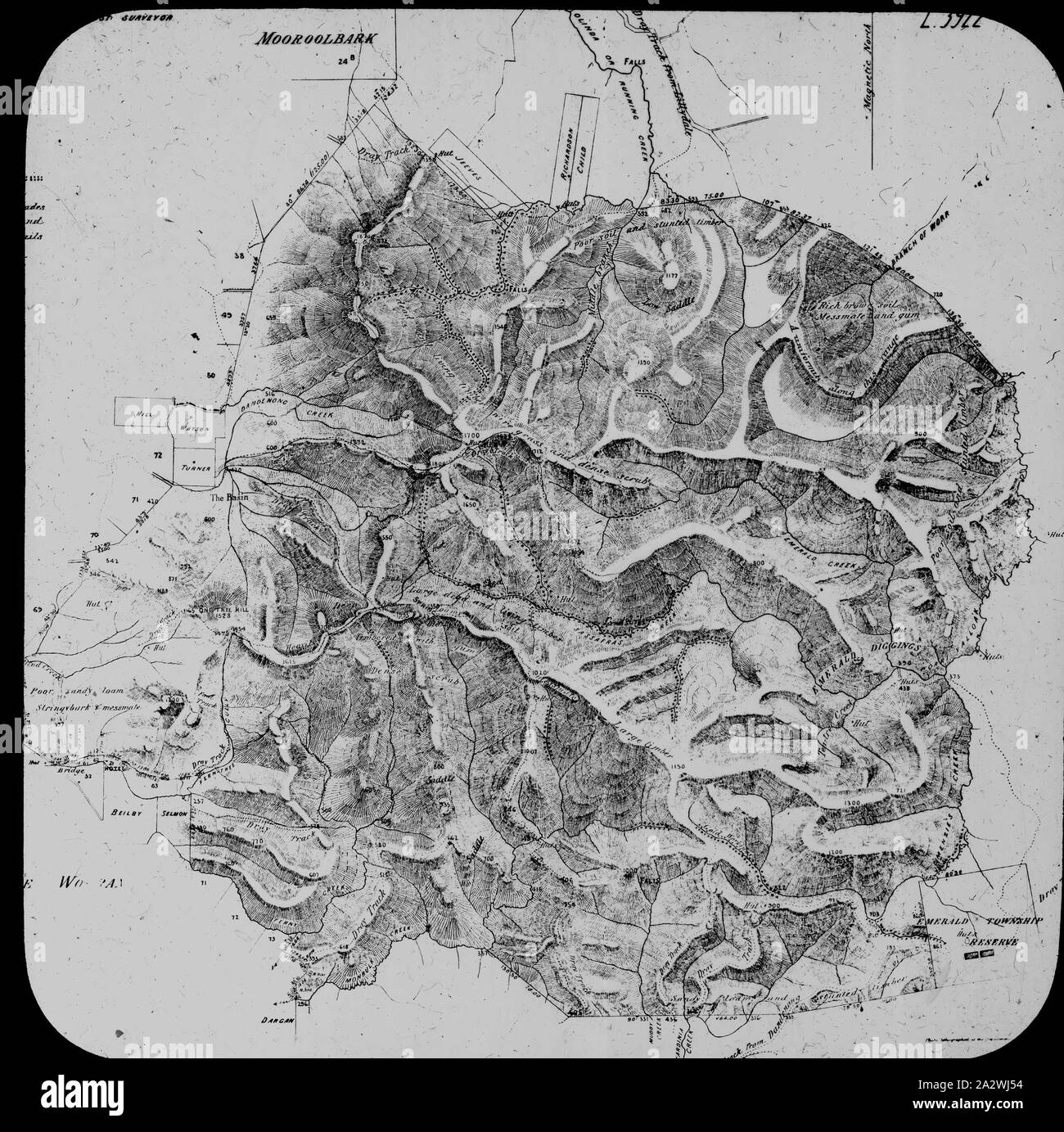 Lantern Slide - Map, Kilsyth, Victoria, 1868, Black and white image of ...