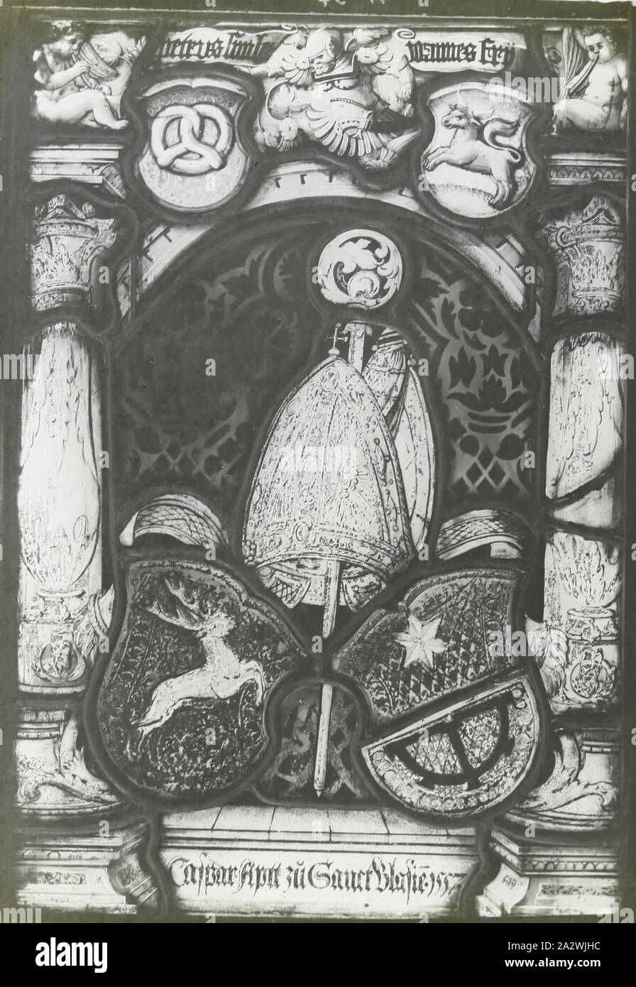 Lantern Slide - Swiss Stained Glass Panel, 1909-1930, One of a set of ...
