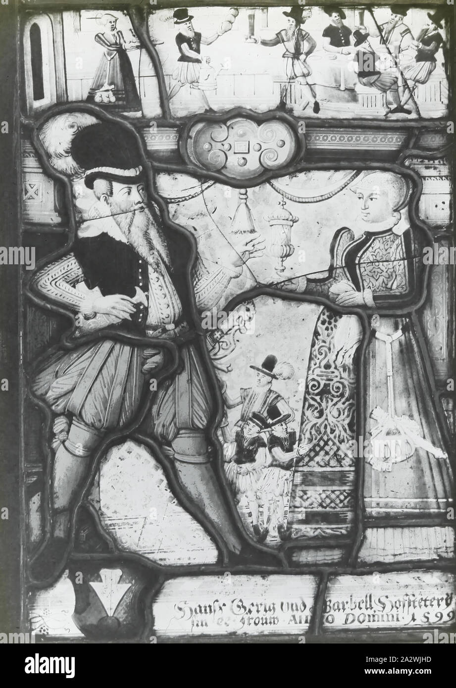 Lantern Slide - Swiss Stained Glass Panel, 1909-1930, One of a set of ...