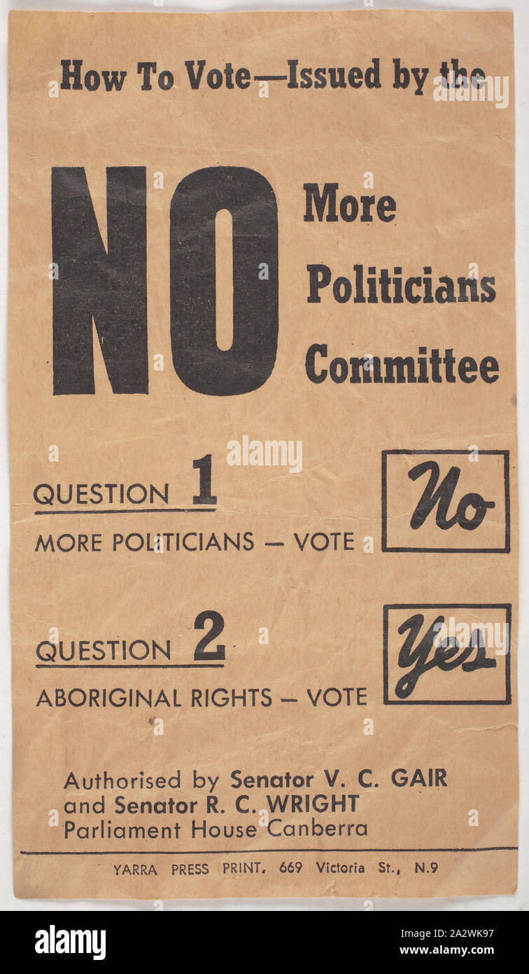 Leaflet - 'How To Vote', Issued by No More Politicians Committee,1967 ...