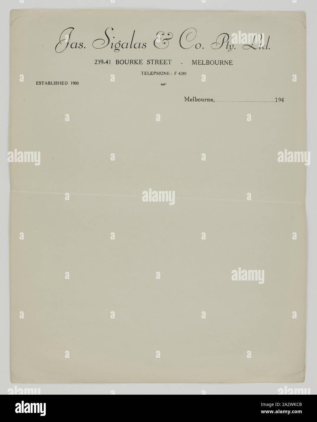 Letterhead - Jas. Sigalas & Co. Pty Ltd, Melbourne, 1940s, Letterhead ...