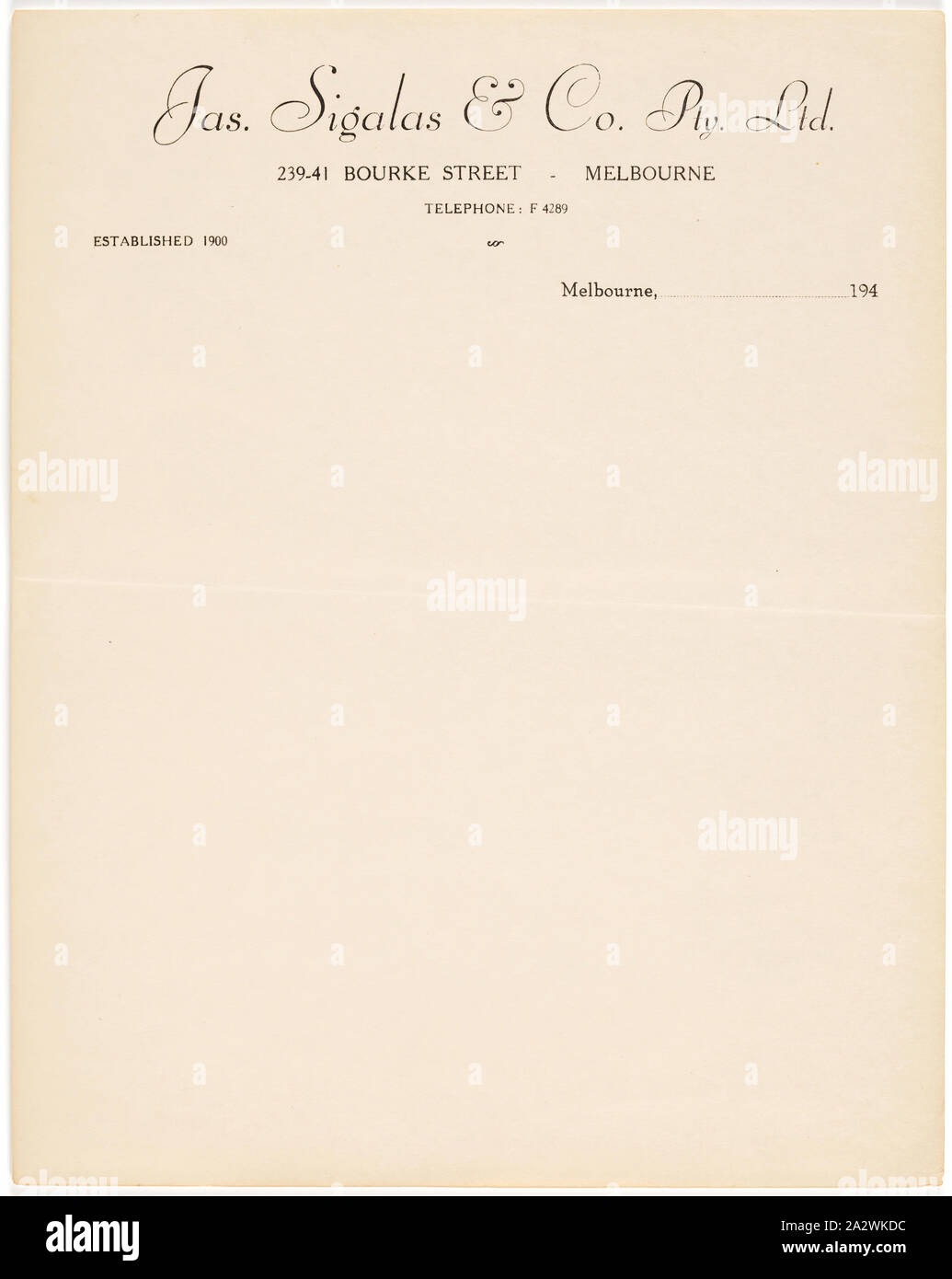 Letterhead - Jas. Sigalas & Co. Pty Ltd, Melbourne, 1940s, Letterhead ...