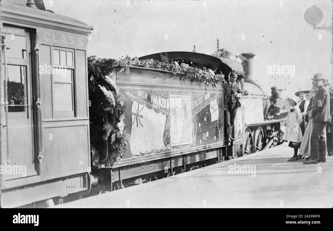 Negative - Victoria, circa 1915, A train used in an enlistment campaign ...