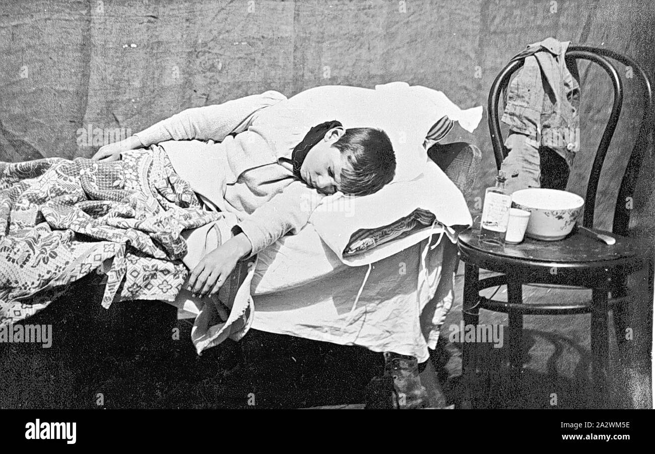Negative - Convalescing Boy Lying in Bed, Merrigum, Victoria, 1910, A ...