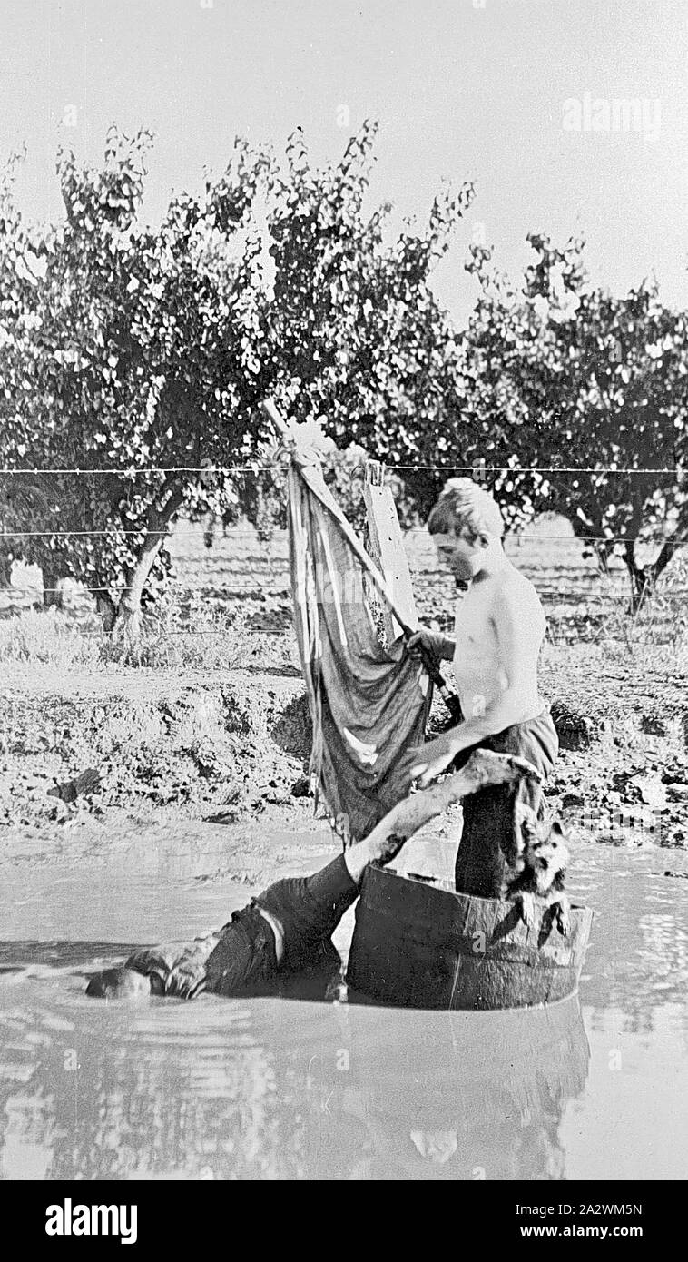 Negative - Two Boys With Barrel & Sail in a Water Hole, Merrigum ...