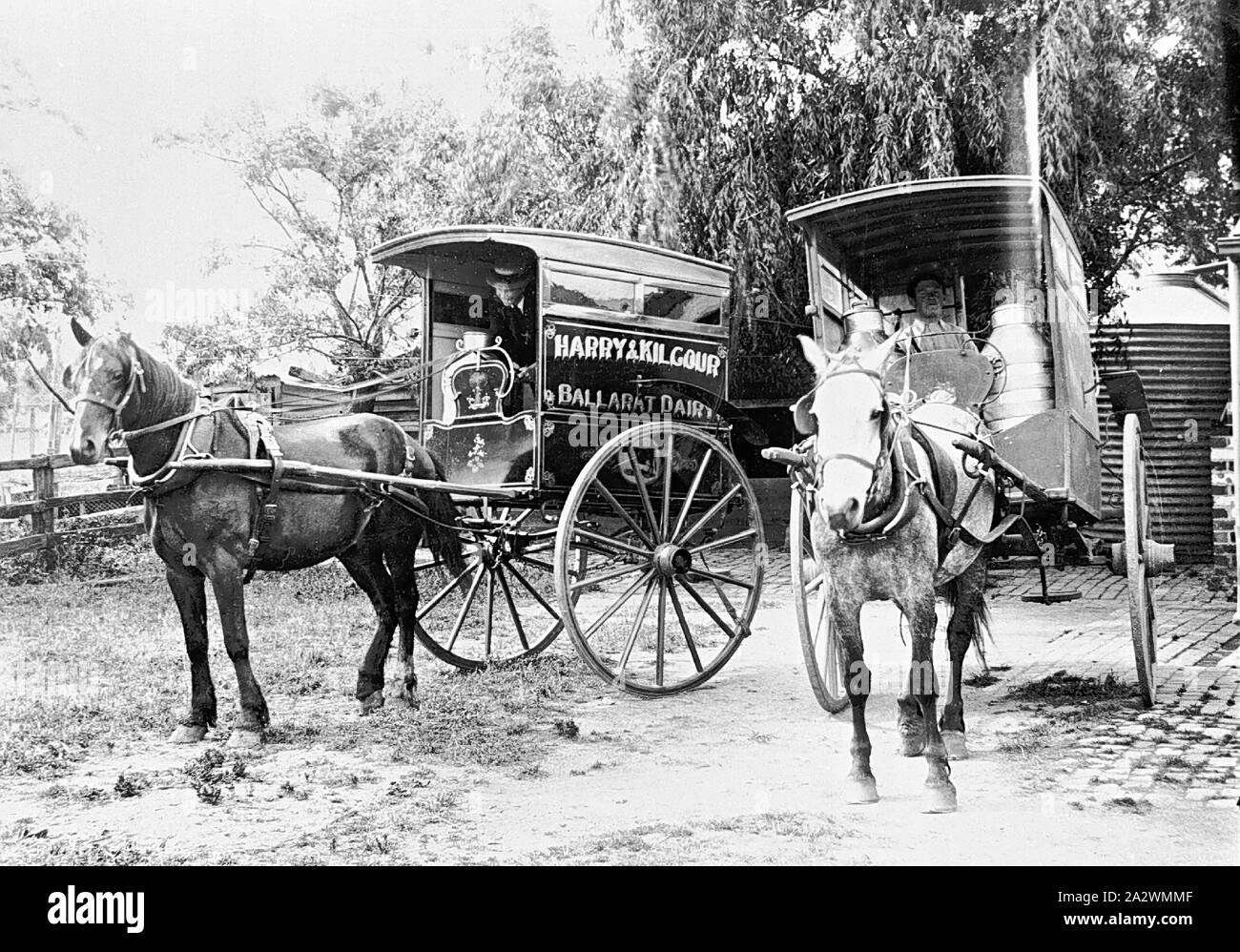 Two horse drawn dairy carts hi-res stock photography and images - Alamy
