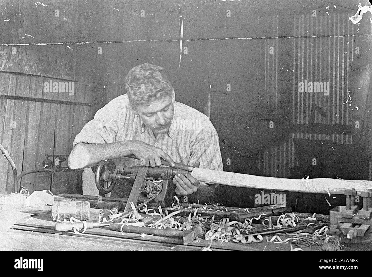 Negative - Man Using a Wood Lathe, Sydney, New South Wales, circa 1905 ...