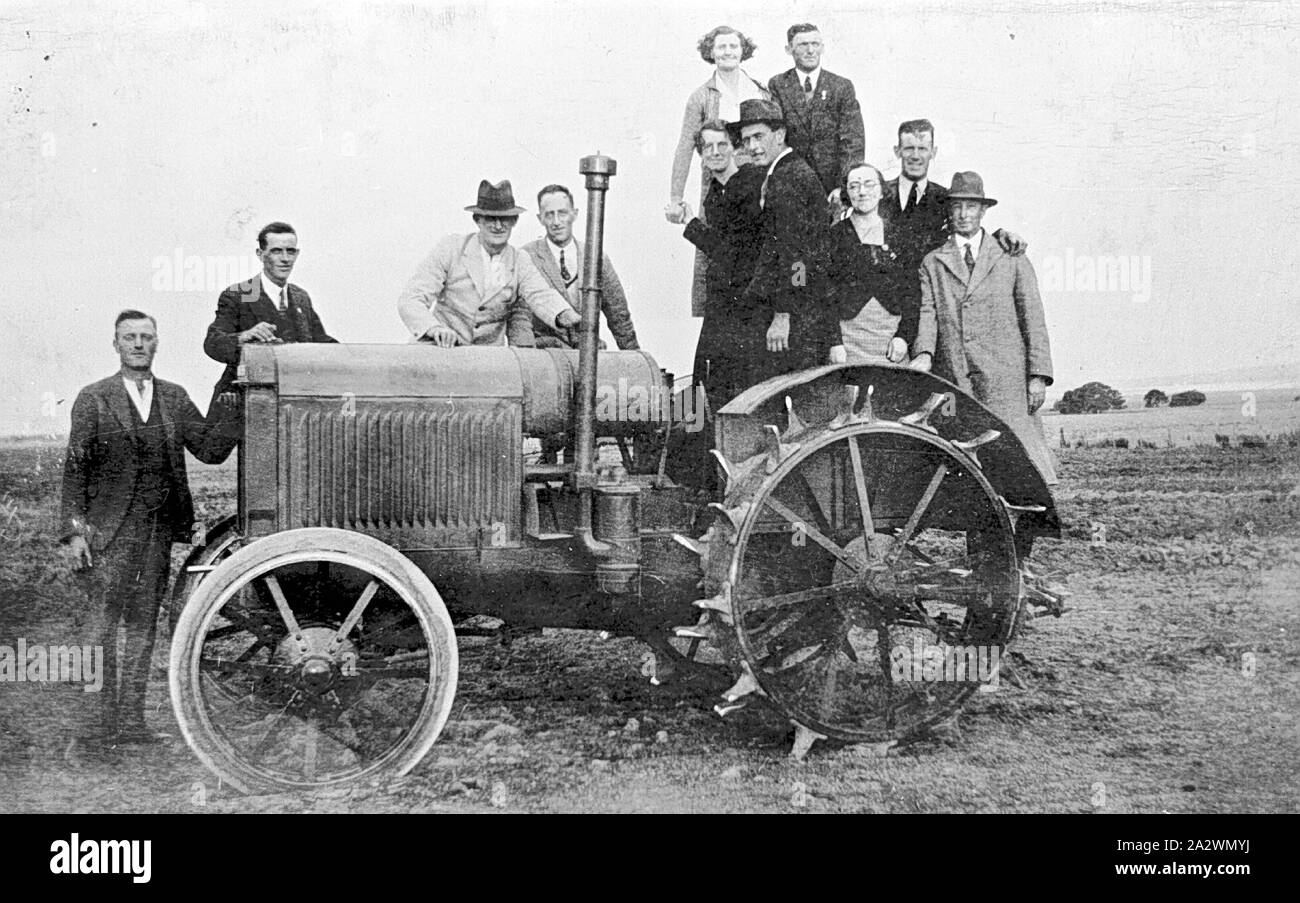 Negative - Group of Men & Women Posed with Tractor, Lake Goldsmith ...