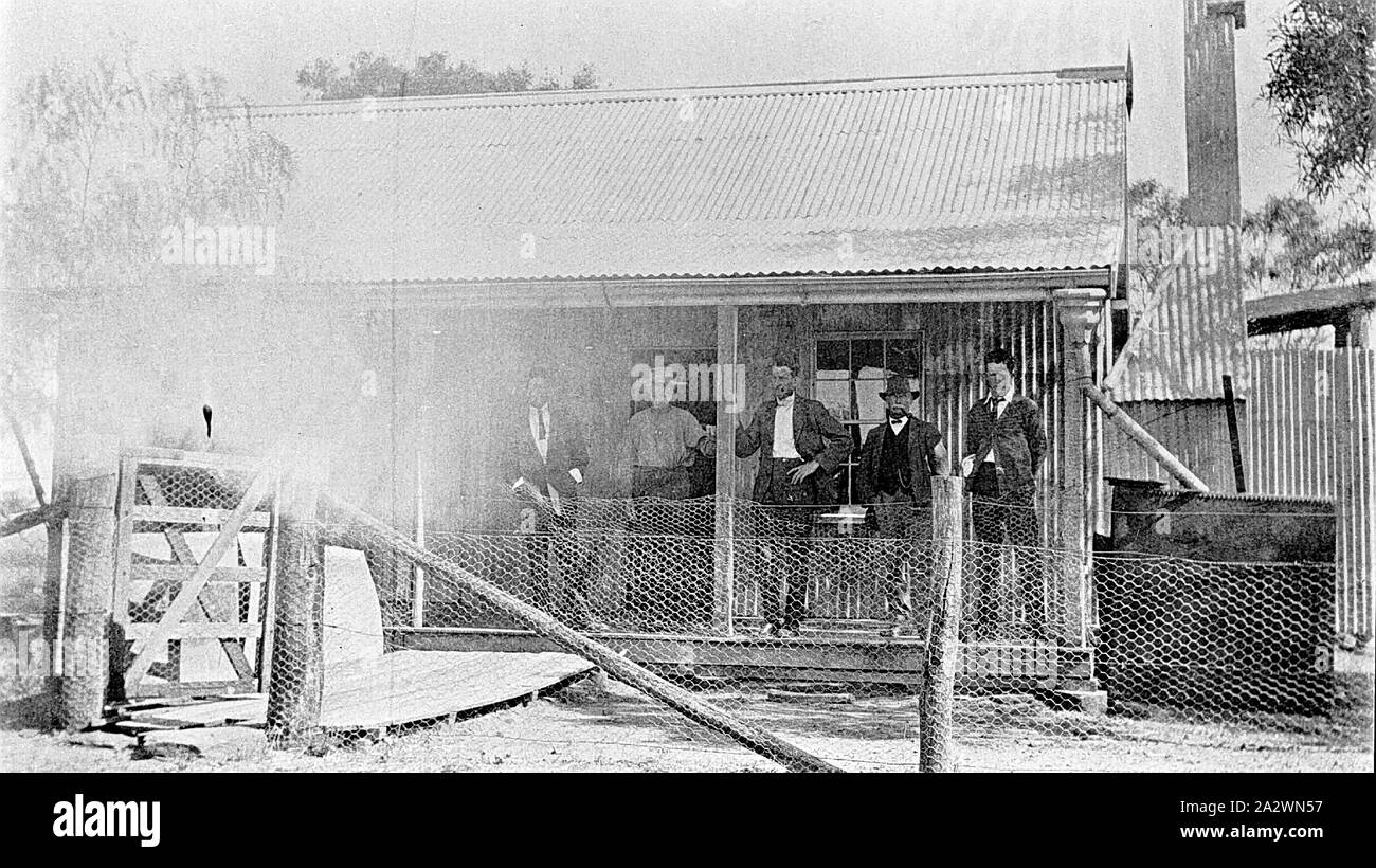 Negative - Group of Men on Verandah of a Corrugated Iron House on ...