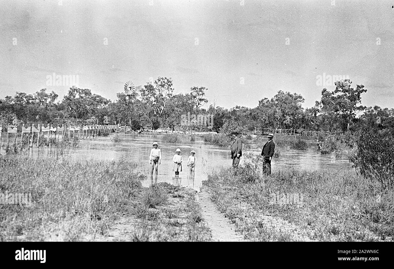 Negative - People Wading in the Flooded Barcoo River on 'Portland Downs ...