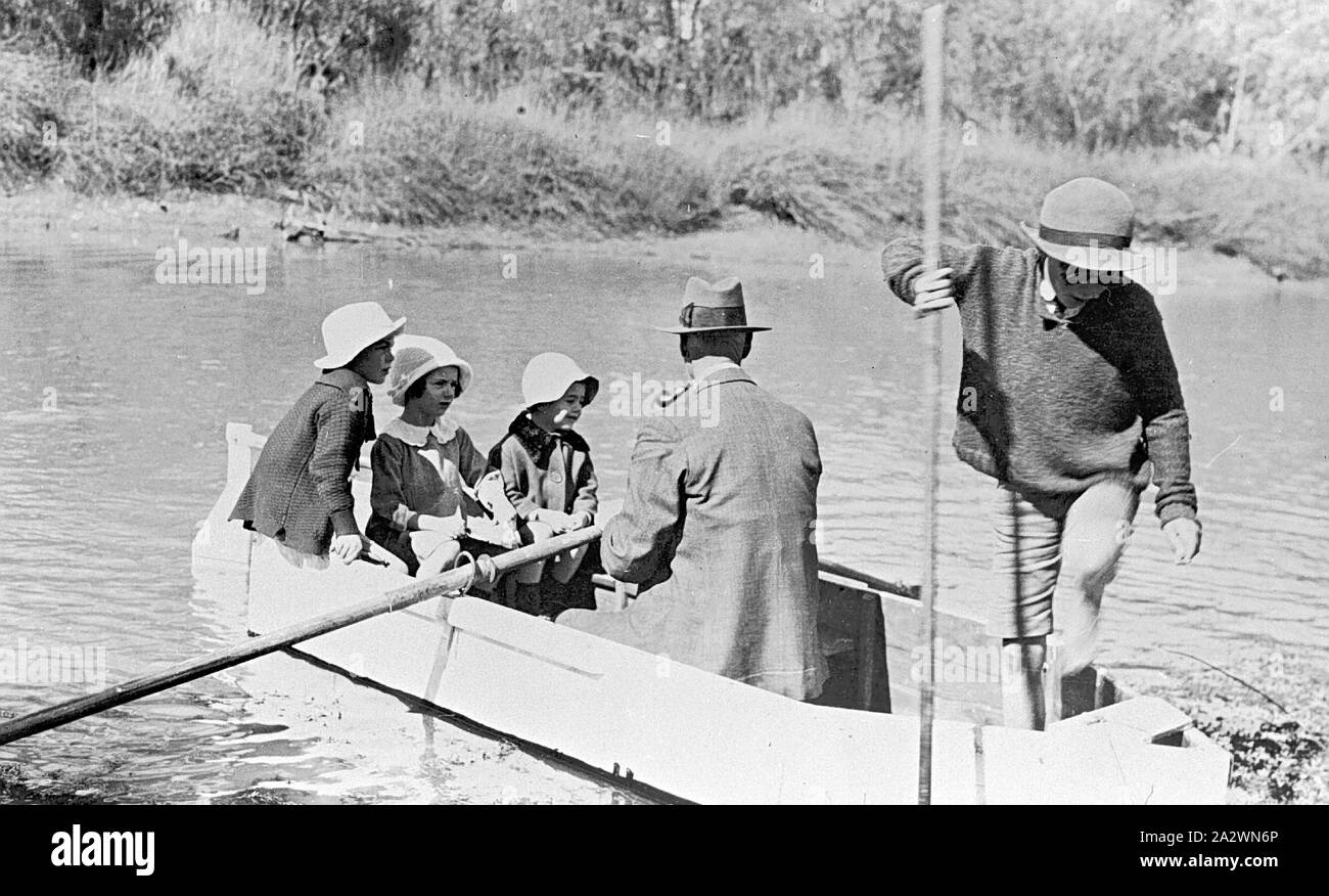 Negative - Man, Woman & Three Small Children in a Rowboat on Barcoo ...