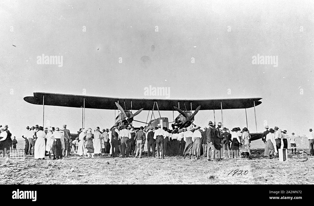 Negative - Bystanders Looking at Sir Keith Smith's Vickers Vimy ...