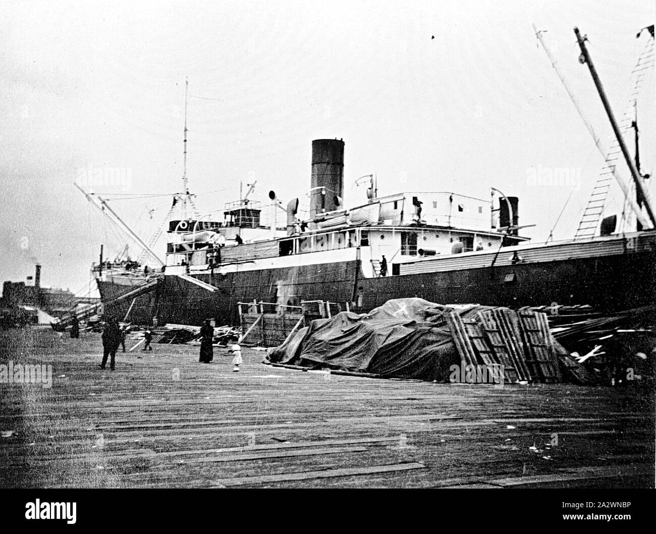 Negative - Ship at a Pier, Melbourne, Victoria, 1916, A ship at a pier ...