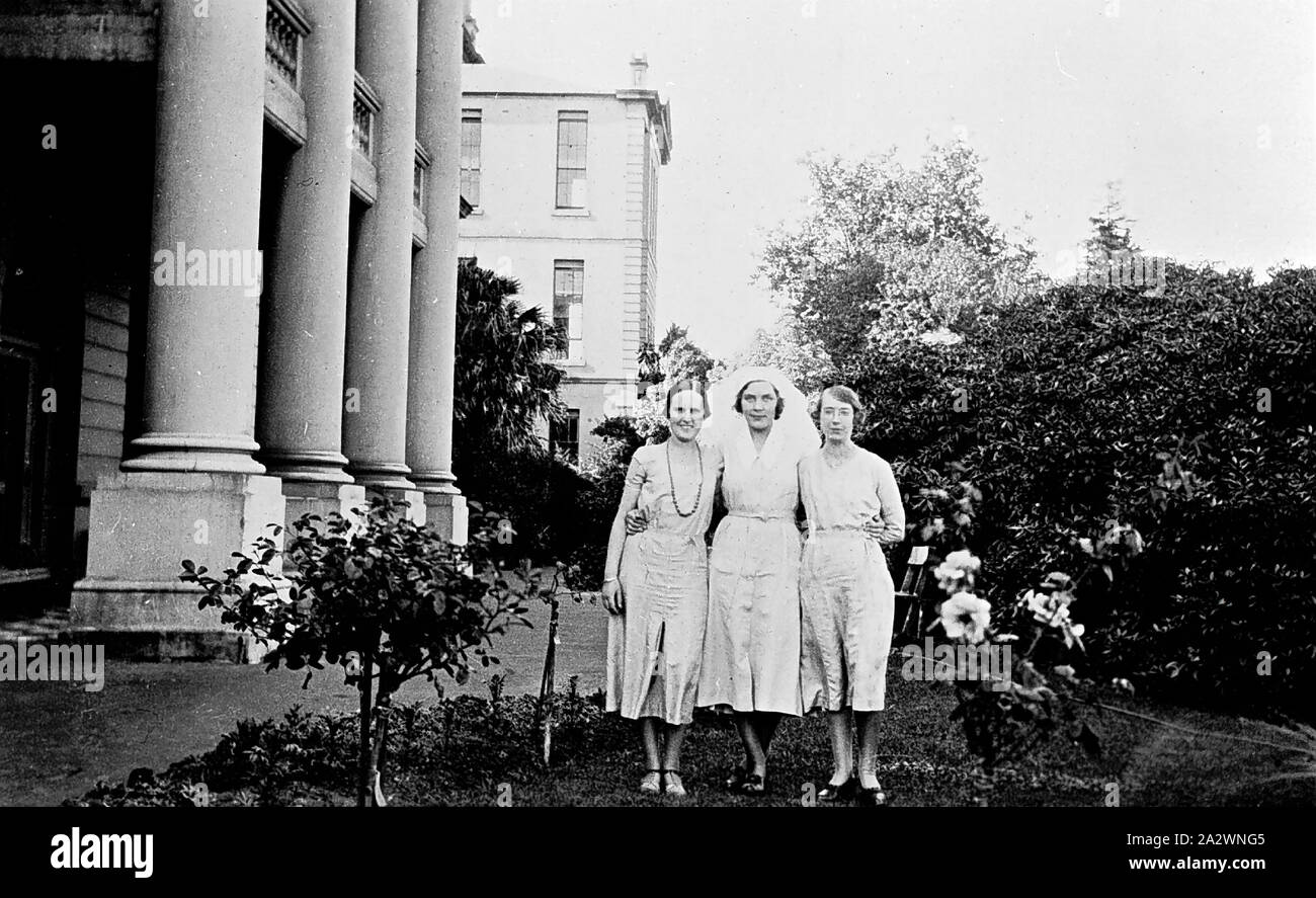 Negative - Nursing Sister & Two Women in Garden, Ballarat Base Hospital ...