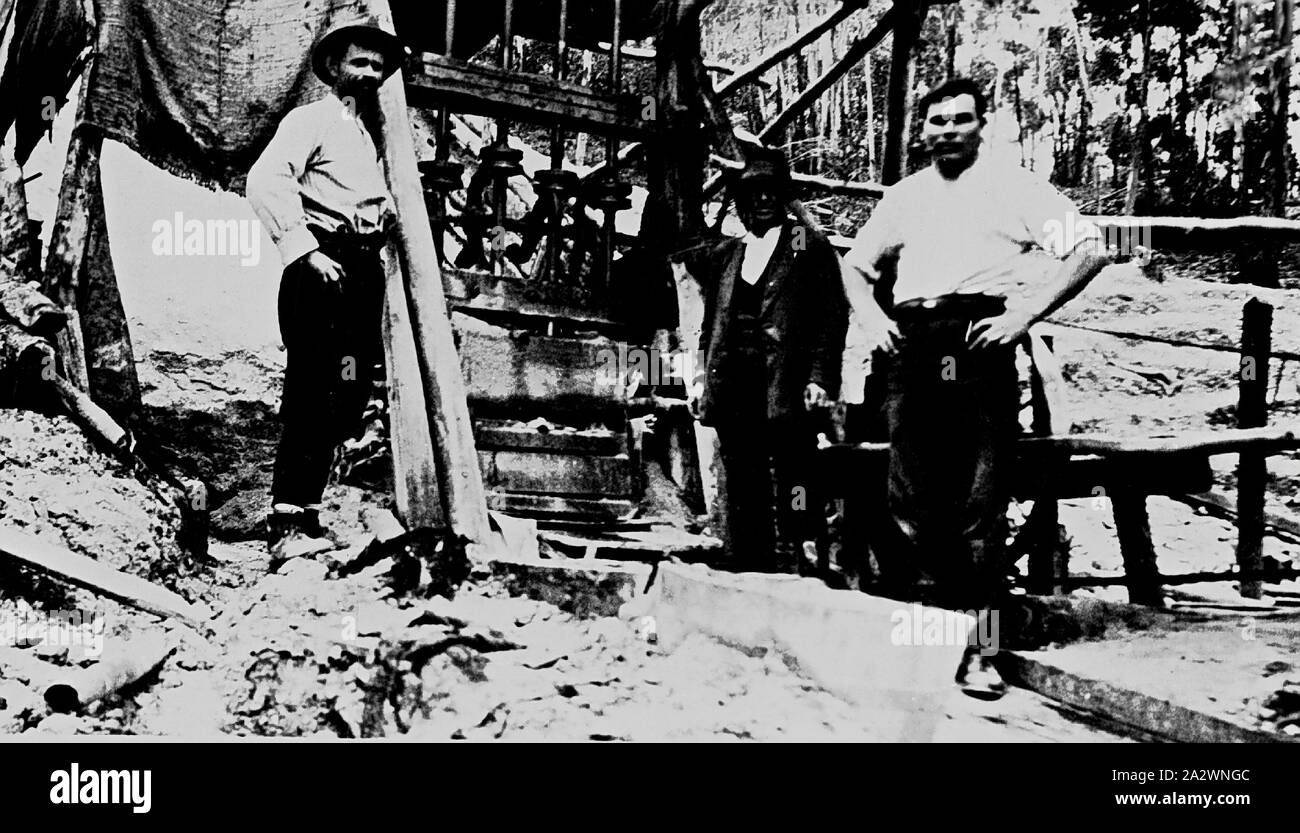 Negative - Three Men at a Stamp Battery, Ballarat District ...