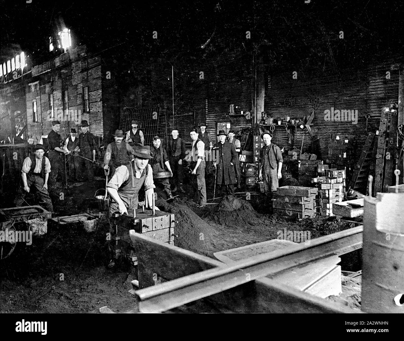 Negative - Ballarat, Victoria, circa 1910, Men in the moulding shop at ...