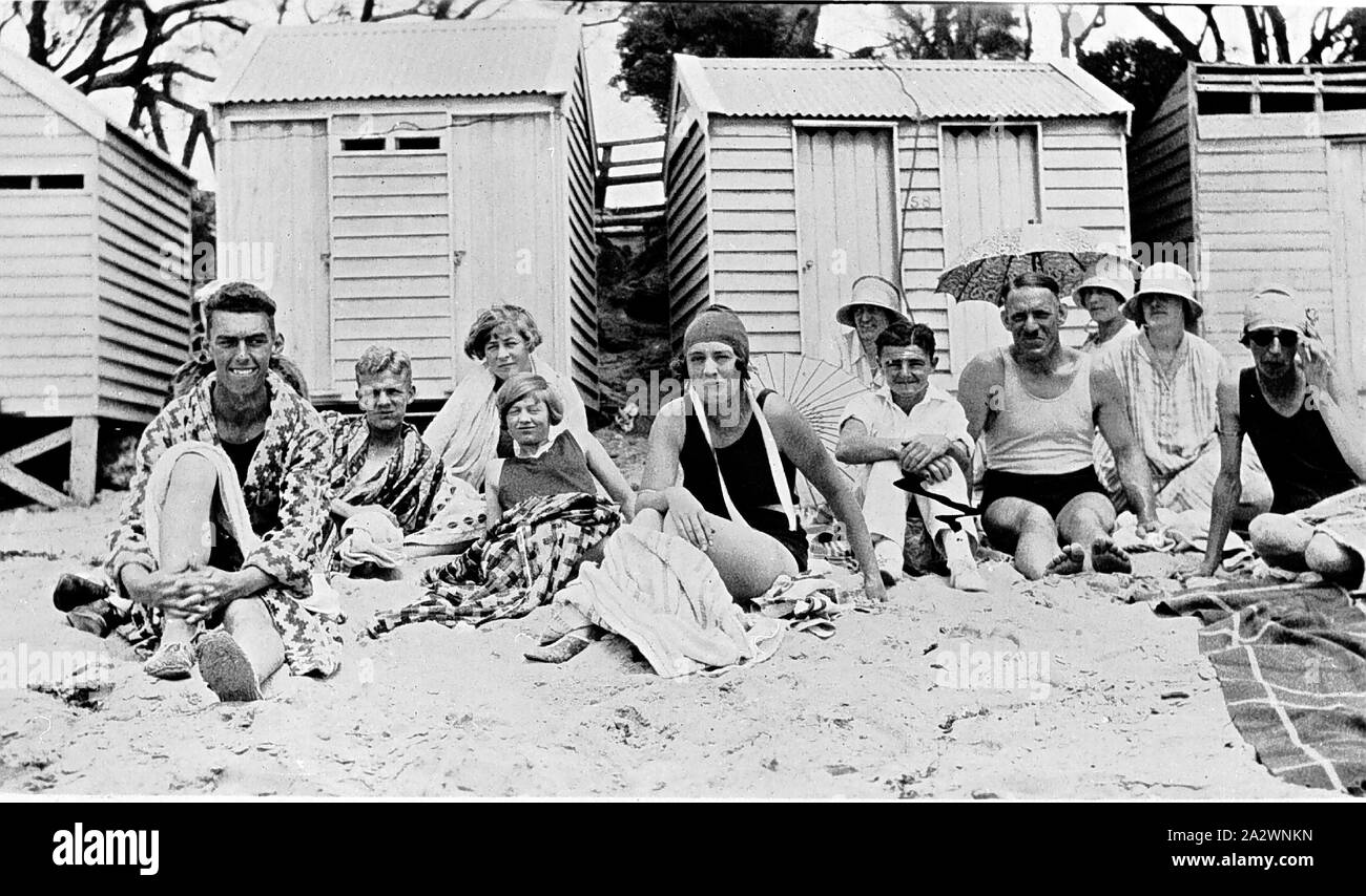 Negative - Point Lonsdale, Victoria, 1928, A group of people on the ...
