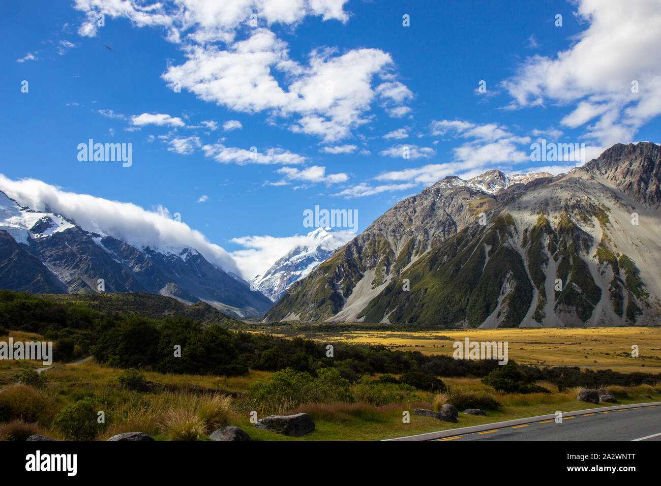 view of Mount Cook and surrounding mountains from Aoraki Mount Cook ...