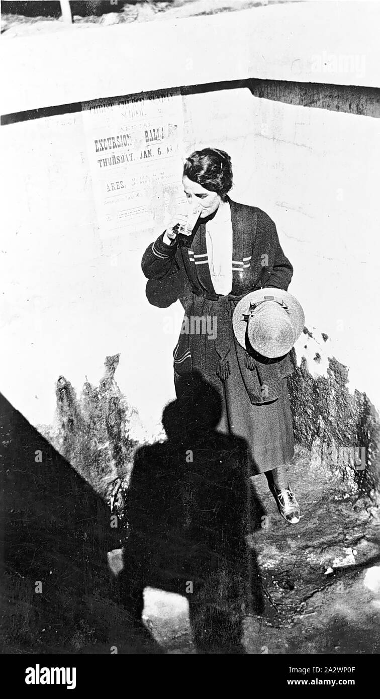 Negative - Daylesford District, Victoria, Apr 1921, A woman drinking ...