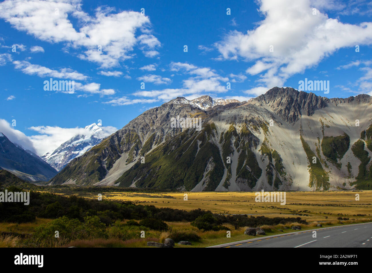 view of Mount Cook and surrounding mountains from Aoraki Mount Cook ...