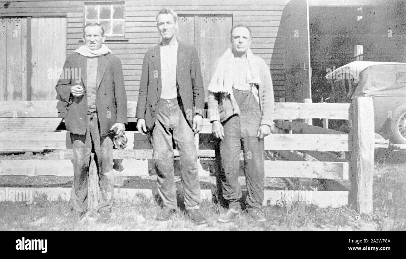Negative - Dadswells Bridge, Victoria, 1930, Three shearers on a lunch ...