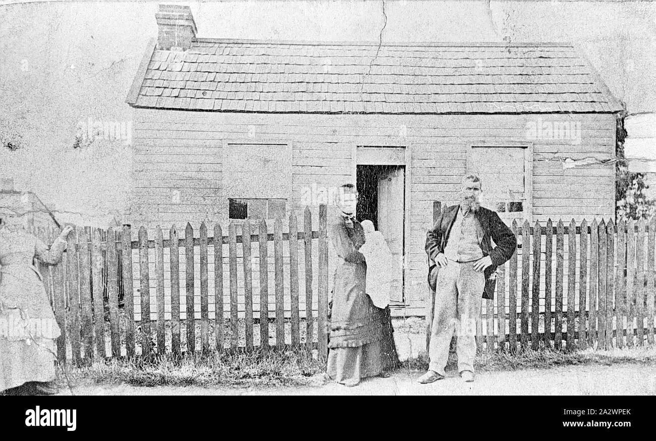 Negative - Miner & Family in Front of Home, Ballarat, Victoria, circa ...