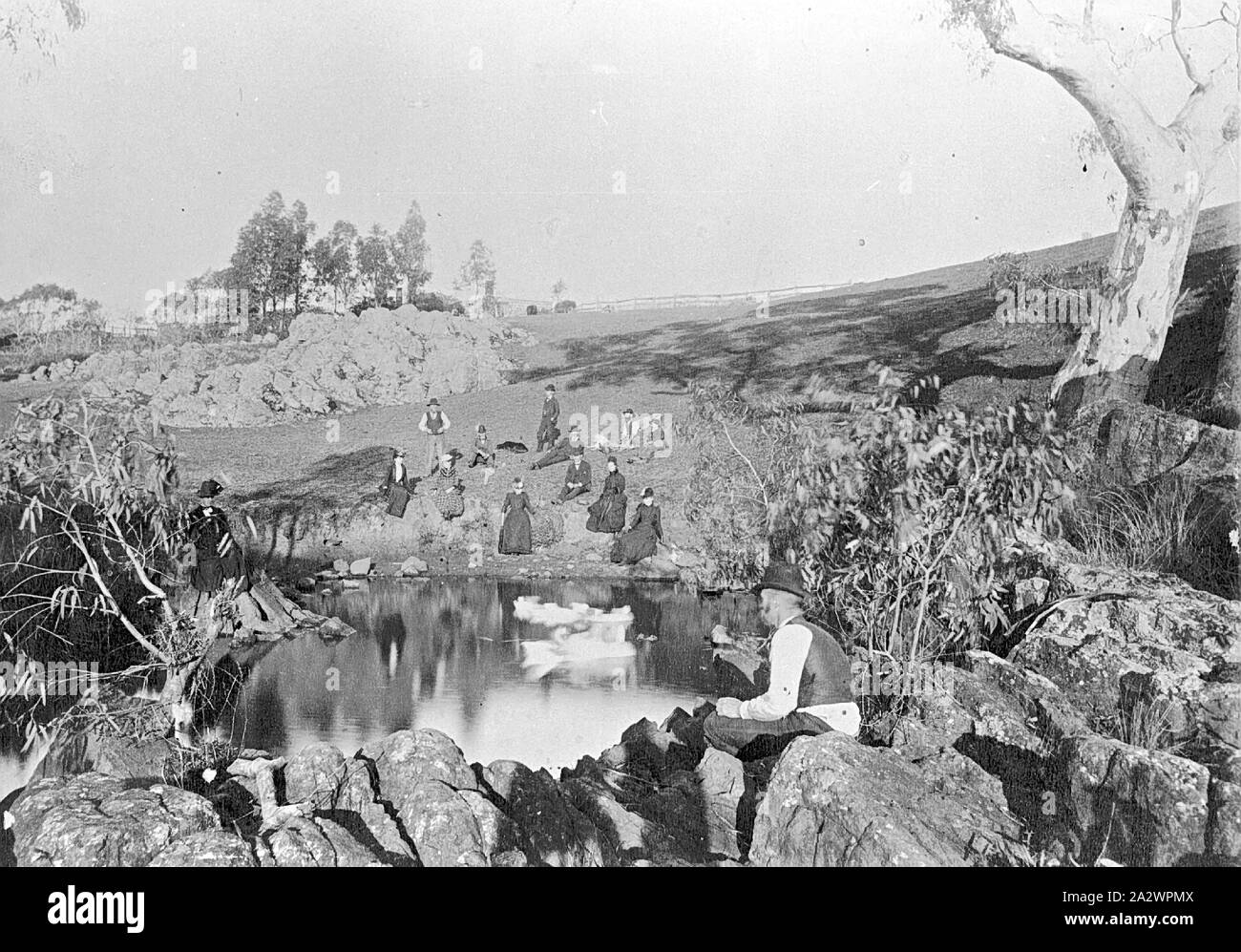 Negative - Muddy Creek, Hamilton, Victoria, circa 1885, A group of ...