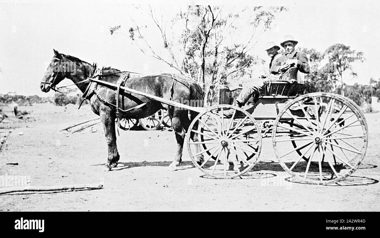 Negative - Manangatang, Victoria, circa 1930, Two men in a horse-drawn ...