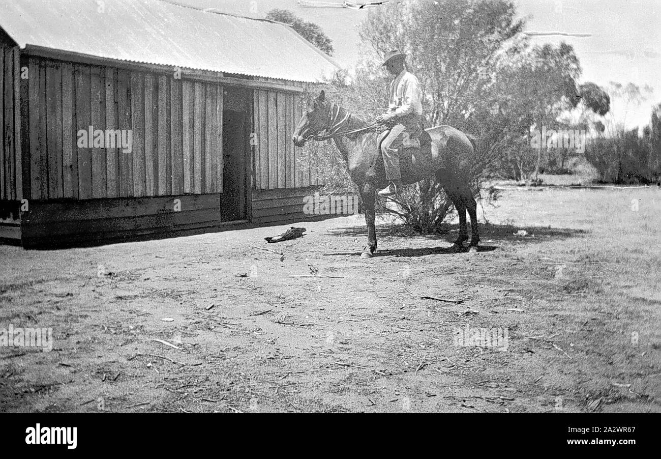 Negative - Manangatang, Victoria, circa 1930, A man on horseback in ...