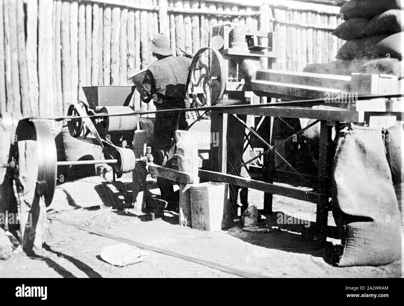 Negative - Kulwin, Victoria, circa 1925, Cleaning wheat using a ...