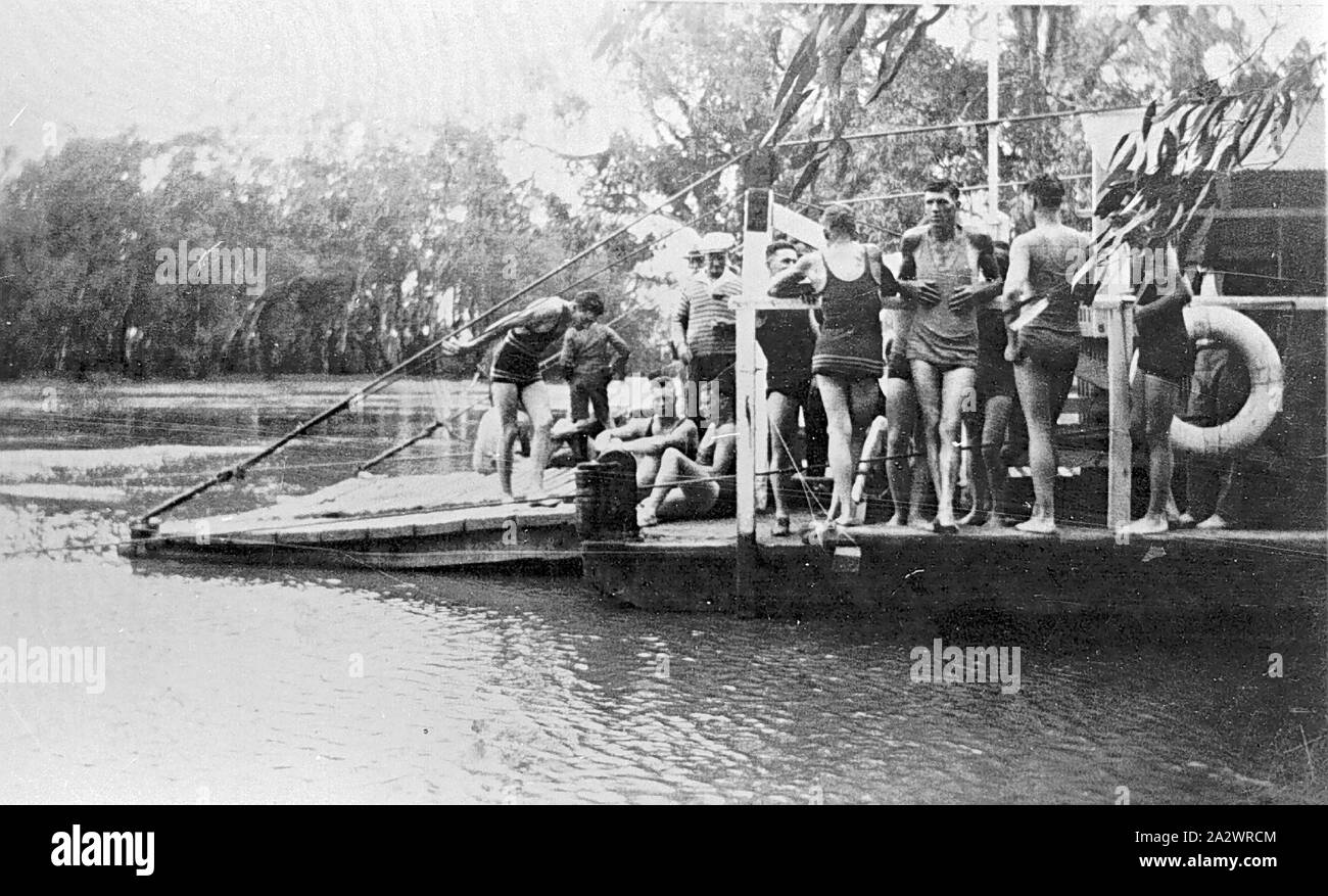 Negative - Nyah, Victoria, circa 1925, Men preparing to dive from a ...
