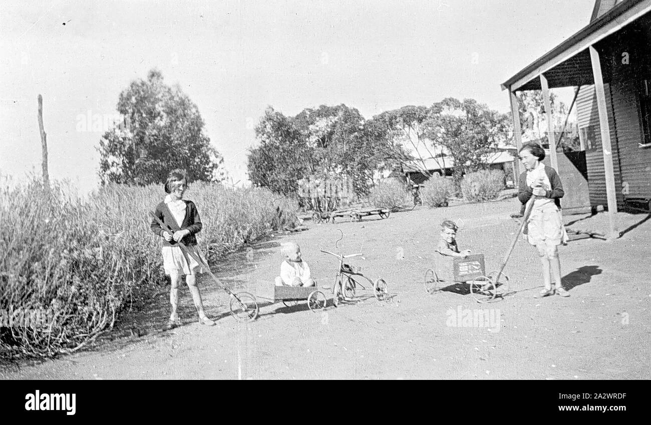 Negative - Manangatang, Victoria, 1932, Two young girls with two small ...