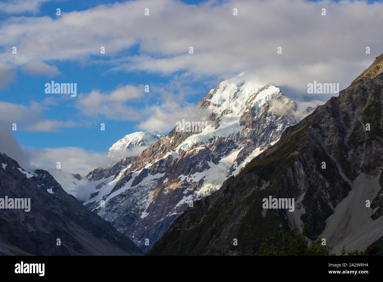 view of Mount Cook and surrounding mountains from Aoraki Mount Cook ...