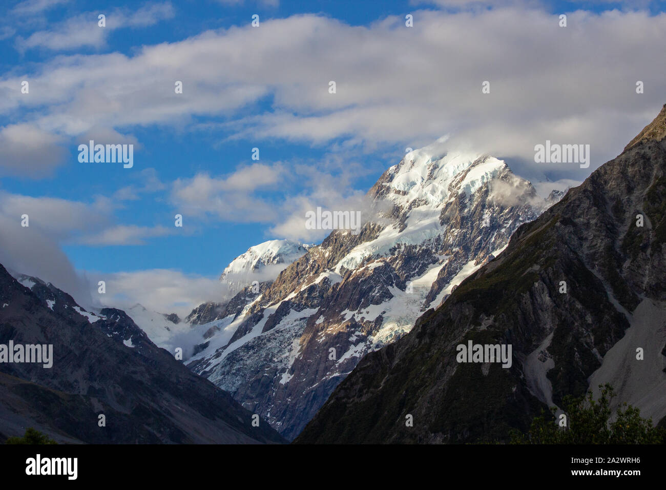 view of Mount Cook and surrounding mountains from Aoraki Mount Cook ...