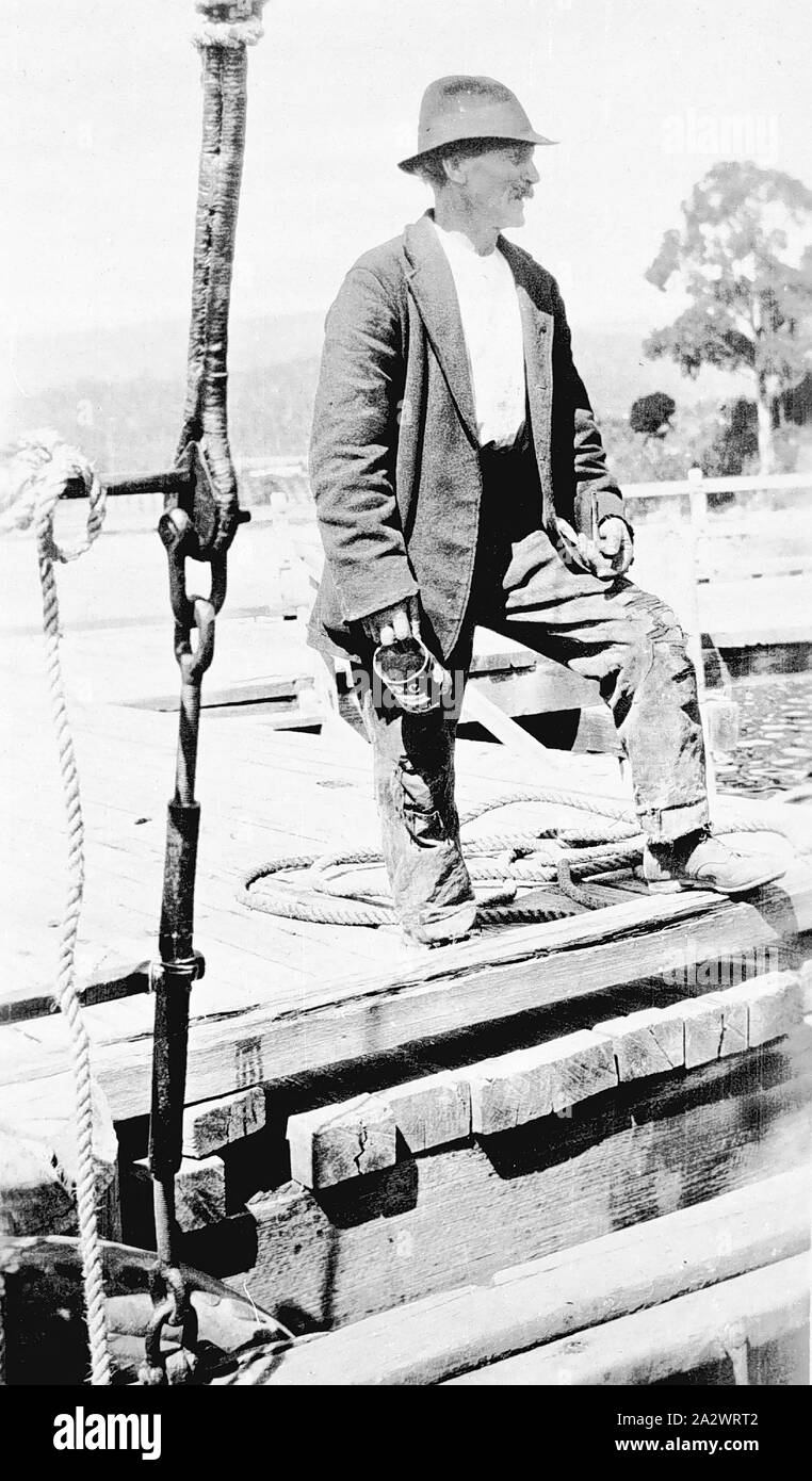 Negative - Derwent River Wharf, Hobart, Tasmania, 1929, A waterside ...