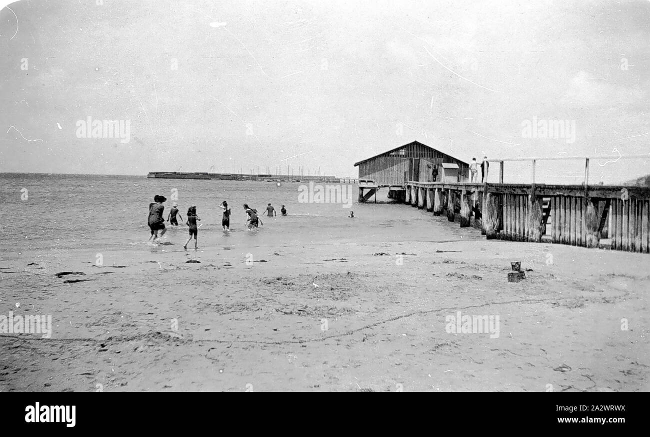 Negative - Portland, Victoria, circa 1920, People in the sea at ...