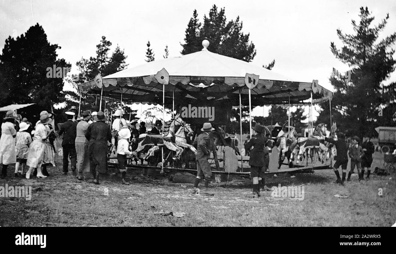 Negative - Merino, Victoria, circa 1920, A merry-go-round at the Merino ...