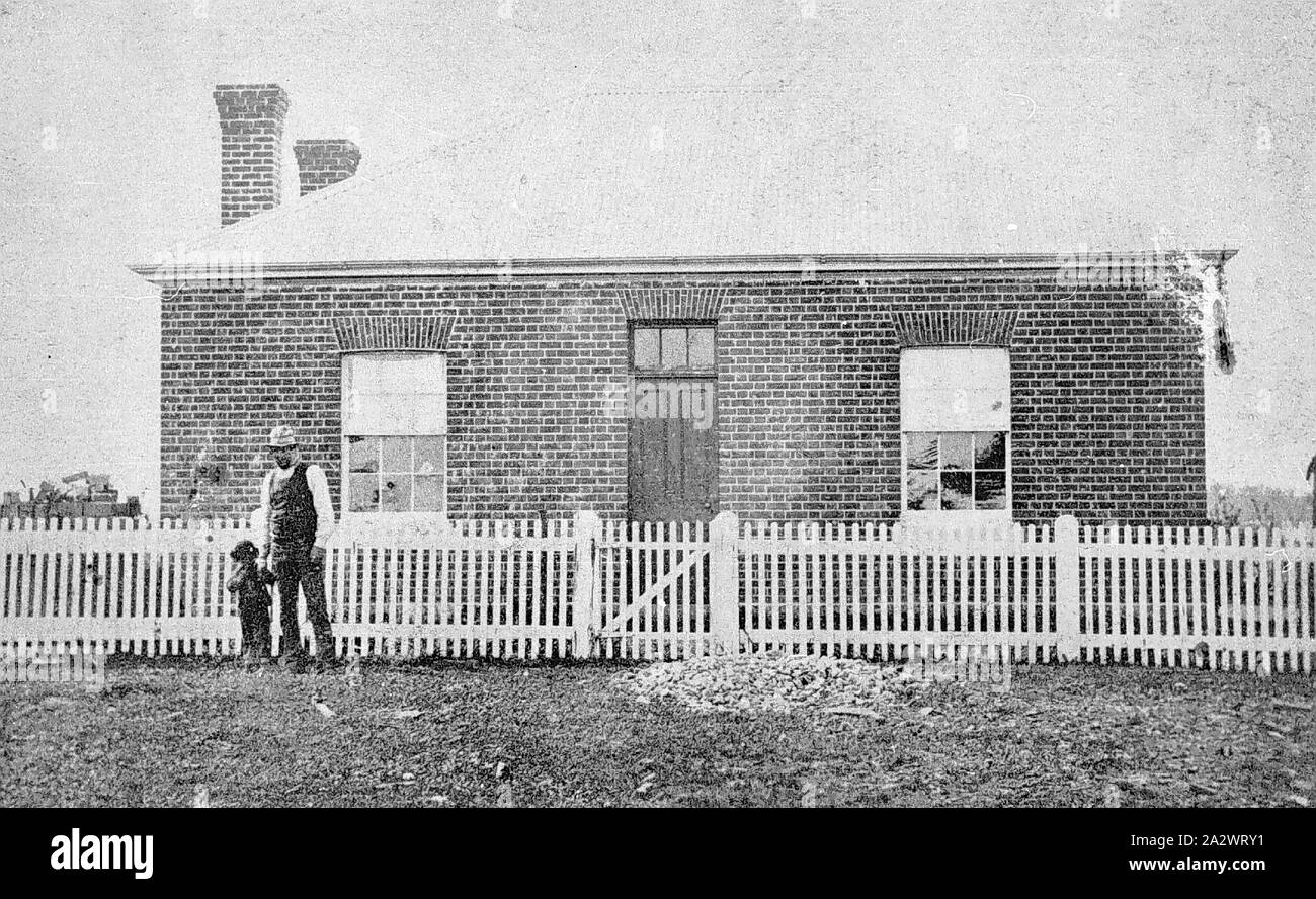 Negative - Merino, Victoria, circa 1875, A man and a small boy standing ...