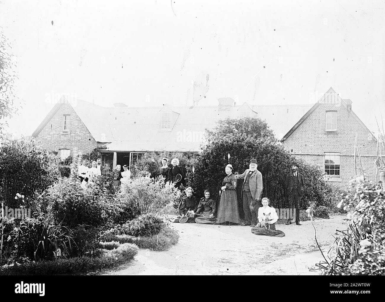 Negative - Harrow, Victoria, pre 1894, A group of people in the gardens ...