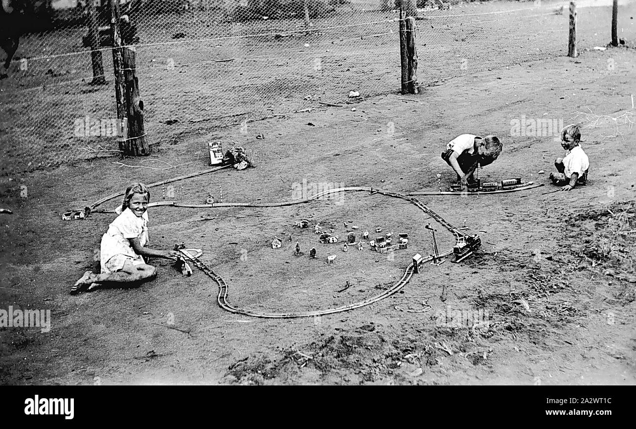 Negative - Children Playing with Model Train, Werrimull South, Victoria ...